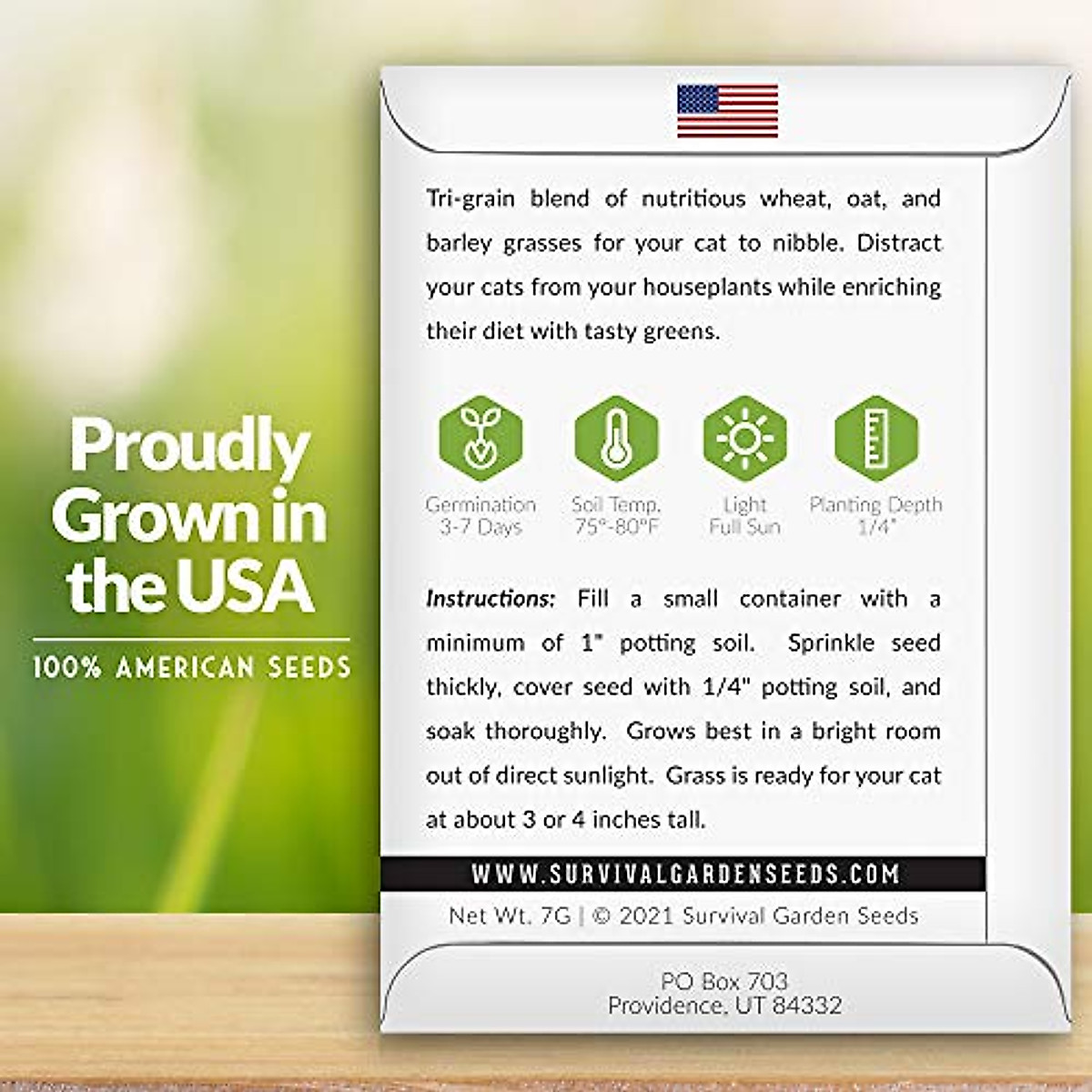 Survival Garden Seeds - Cat Grass Seed for Planting - Packet with Instructions to Plant and Grow Greens for Your Pet Indoors or Outdoors in a Container or Garden - Non-GMO Heirloom Variety