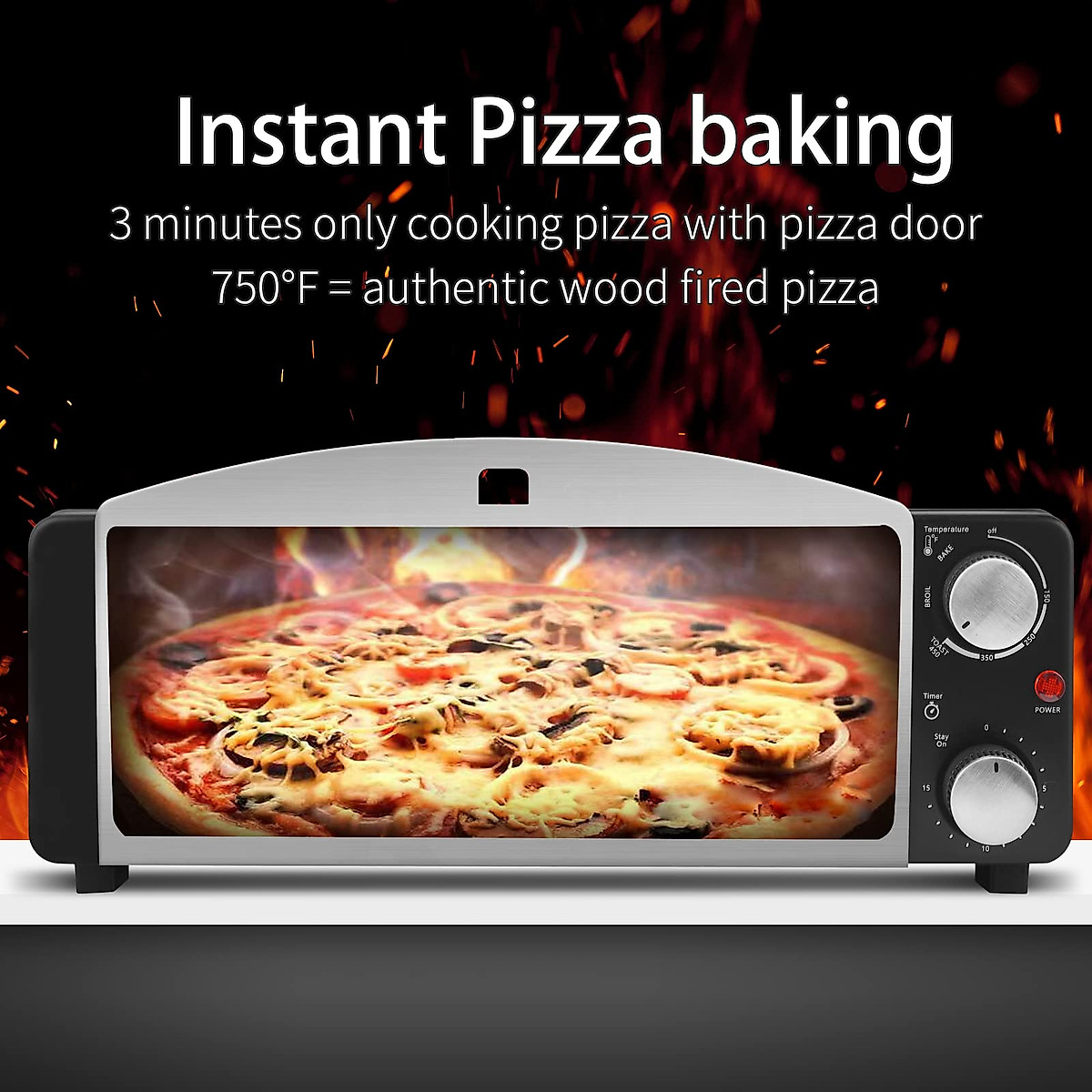CTT 2 in 1 Baker Pizza Oven Countertop Toaster Multi-Functional,Instant Pizza Cooking With Removable Pizza Door, Flip Up & Away for Space Saving, High Capacity,1200 W, 4-Slice