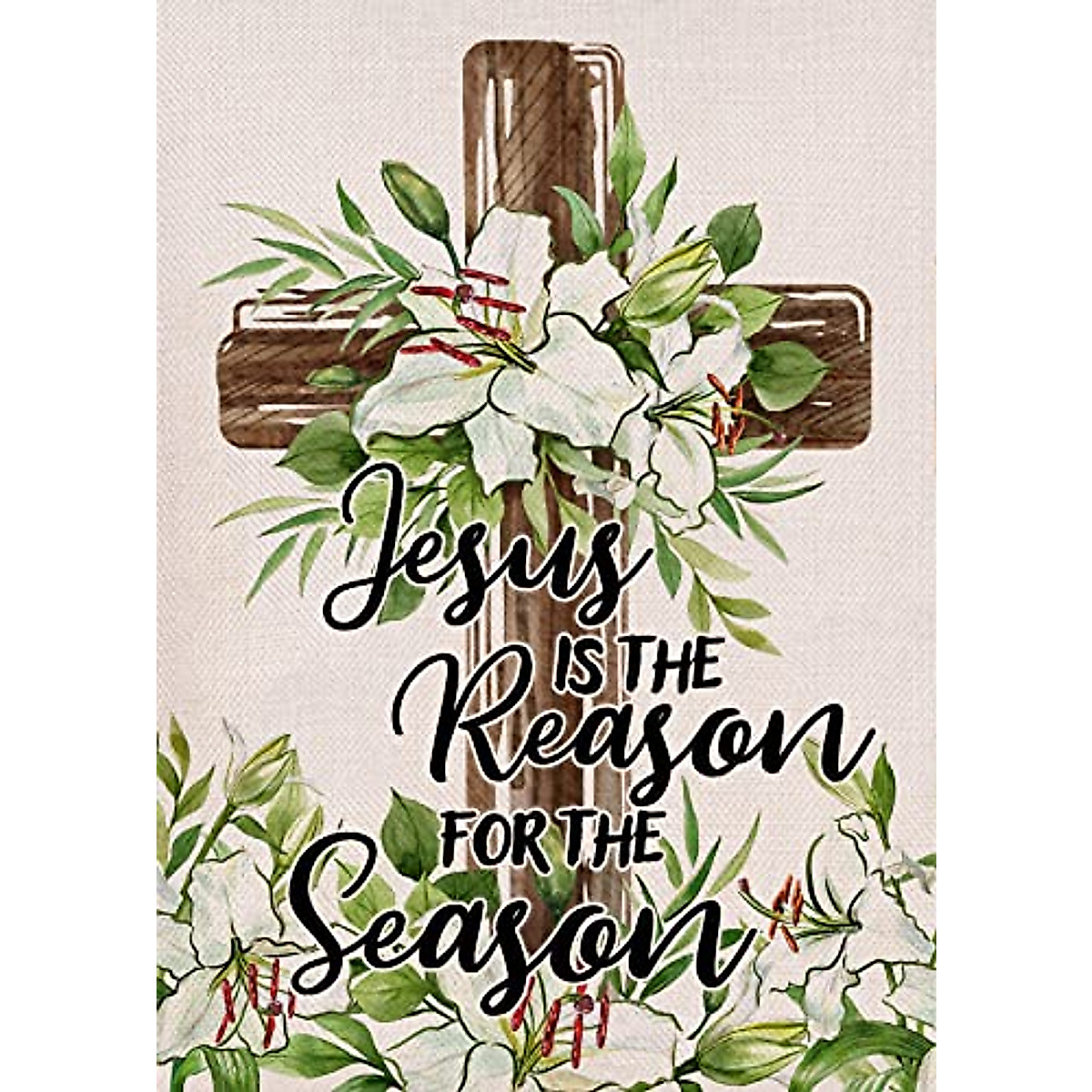 Covido Home Decorative Jesus is the Reason for the Season Easter Garden Flag, Religious Cross Lily Flowers Yard Outside Decorations, Outdoor Small Decor Double Sided 12x18