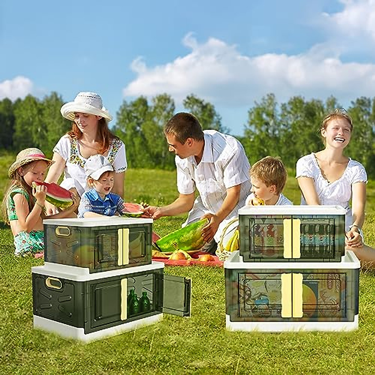 Diruion Storage Bins with Doors and Lids,11Gal (53QT) Stackable Storage Bin for Closet Organizers and Storage,Collapsible Storage Box with Wheels,Plastic Container for Clothes,Books,Toys, White