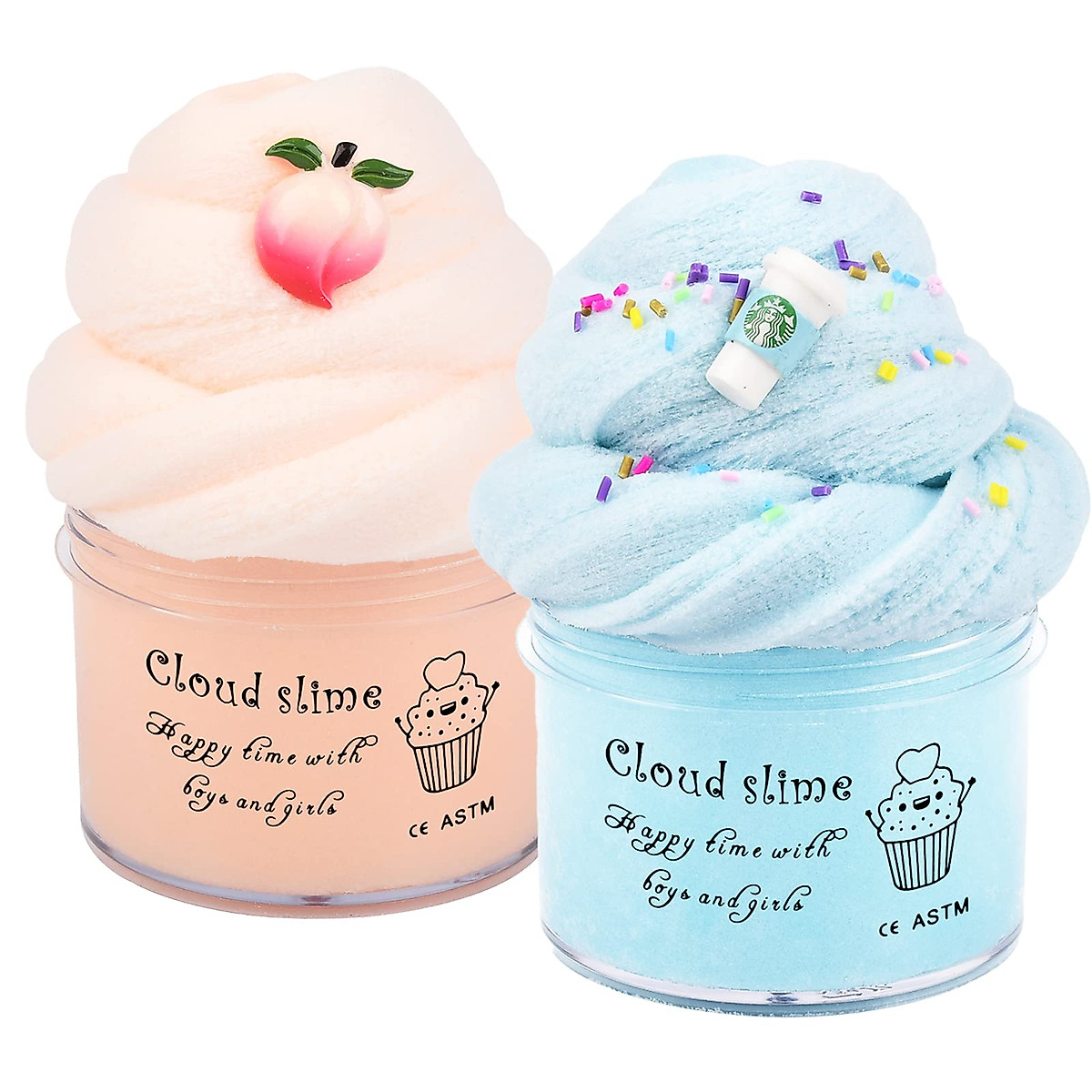 2 Pack Cloud Slime Kit, DIY Stress Relief Toy Scented Slime with Cute Slime Fun Charms, Kids Party Favors Slime Putty Toys, Birthday Gift(Apricot & Blue)
