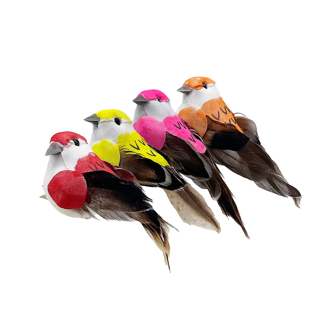 Artificial Simulated Foam Birds Sparrow with Claw Mini Love Feather Birds for Craft Home Ornaments Garden Wedding Decoration (3.7" BirdW8J4 w/Clip 4pcs)
