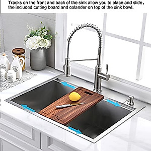 33 Inch Double Bowl Drop In Kitchen Sink Workstation - VOKIM 33 x 22 Inch Stainless Steel Top mount Kitchen Sink 16 Gauge Stainless Steel Drop In Kitchen Sink 10 Inch Deep 50/50 Double Bowl Sink