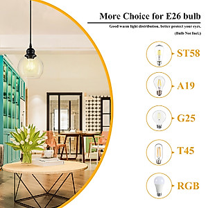 Modern Pendant Light Fixtures, Industrial Hanging Ceiling Lamp with Seeded Glass Shade, Vintage Black Pendant Lighting for Kitchen Island Living Room Hallway Bedroom Dining Hall Office Sink Farmhouse