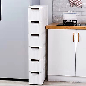 7.48in Slim Rolling Drawer on Wheels Narrow Storage Cabinet Cart with 5 Drawers, Thin Standing Shelf Units 5-tier Plastic Rolling Drawer for Bathroom, Bedroom, Living Room