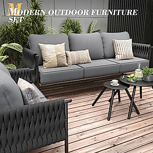 Amopatio 6 Pieces Outdoor Patio Furniture Set, Modern Outdoor Furniture Couch Bistro Sets with 6" Thickened Cushion, Metal Outdoor Sofa Porch Pool Furniture(Grey)