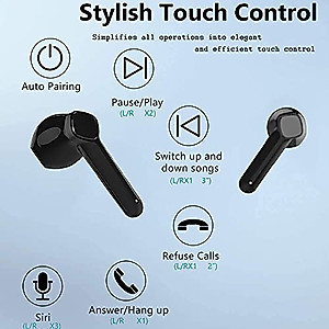 Smart-life BT 5.0 Earbuds with Charging Case, Stereo Bass 20H Playtime, Touch Controls & Dual Mic Noise Cancelling Earbuds Earphones, Waterproof Sports Headphones (Black)