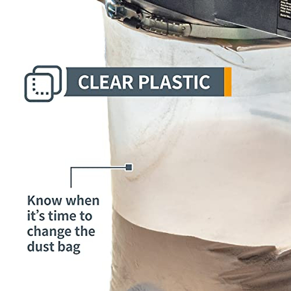 POWERTEC 70009 Clear Plastic Dust Collection Bag, 19-1/2 Inch Dia x 33-Inch, 5-Pack Dust Collector Bags for machine with 19”Filter Drum–5 Pack