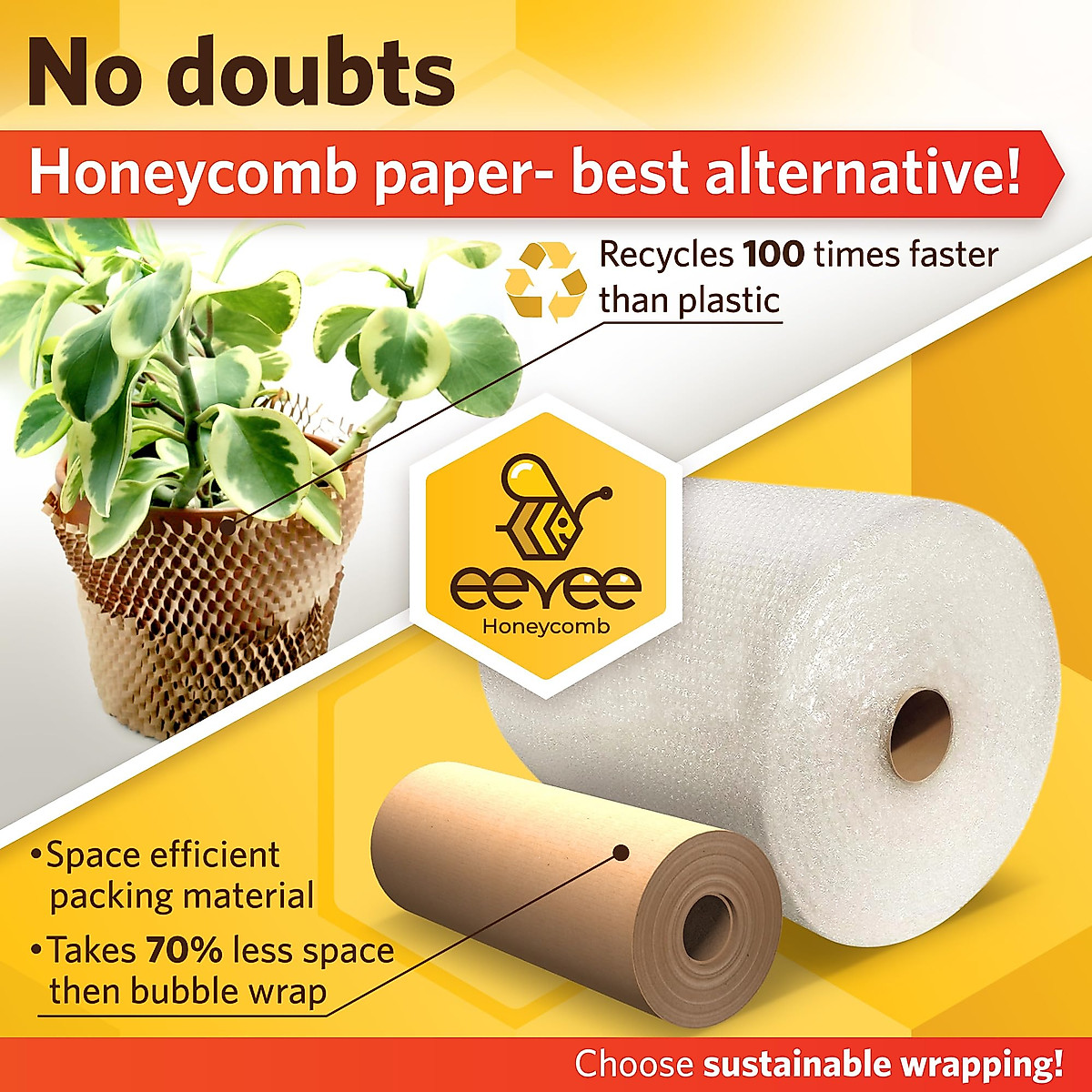 Honeycomb Packing Paper Sheets for Moving 12” x 12” Wrapping Paper Packing Sheets Honeycomb Bubble and Foam Wrap for Shipping Eco Friendly Packing Supplies for Moving 50 Pack