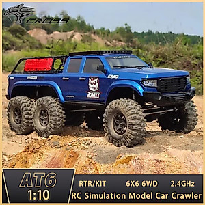 wheelfun CROSSRC 6WD RC Off-Road Truck Pickup 1/10 6X6 AT6 Remote Control Electric Climbing Cars Rock Crawler 2Speed Gearbox Motor ESC Servo Light Hobby Grade Pickup for Adults