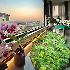 Green Moss Rug 3D Floral Moss Carpet,Runner Rugs for Bedroom with Rubber Backing, Washable Bathroom Runner Rug, Super Soft Plush Non Slip Long Rug, Aesthetic Rug -32x79in