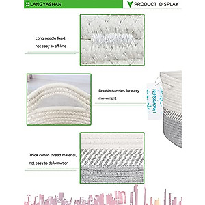 LANGYASHAN Rectangular Woven Rope Basket Decorative Blanket Basket for Living Room Storage or Nursery Laundry Basket Basket with Invisible Handles Laundry Hamper(Gray Invisible Handle)