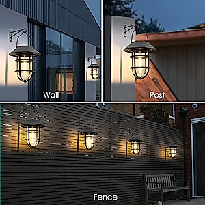 Upgrade Solar Outdoor Lights, Hanging Wireless Solar Lantern, Waterproof Solar Lights with Wall Mount Kit for Garden Patio Porch Fence Decor 2 Pack