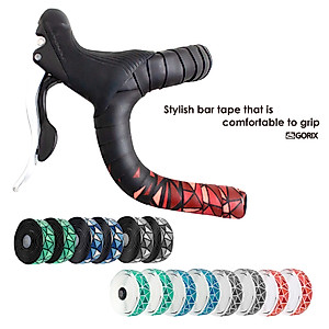 GORIX Bar Tape Handlebar Grip Wrap+2 Bar Plug Rose Pattern Road Mountain Bicycle Cycling (GX-BARA(Global Edition)) (Black×Red)