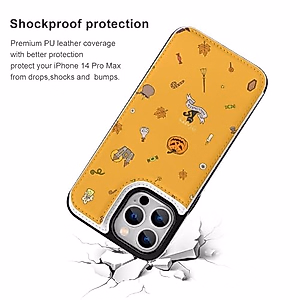 VEASPAEX iPhone 14 Pro Max Flip Phone Case - Protective Case with Card Slot - [Slim + Durable] Suitable for Women and Men TPU+Leather Material Halloween Pattern Multicolor