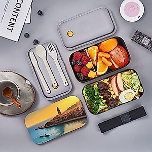 Sunset In Barcelona Adult Lunch Box, Bento Box, With Cutlery Set Of 3, 2 Compartments, Rectangular, Lunch Box For Adults
