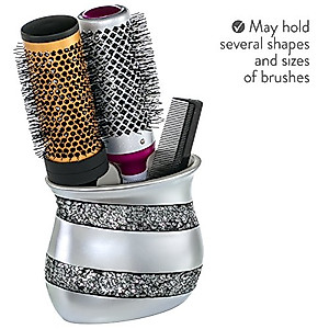 Creative Scents Grey Bathroom Accessories Set - 4 Piece Silver Mosaic Glass Luxury Bathroom Gift Set, Includes Soap Dispenser, Toothbrush Holder, Tumbler & Soap Dish – Finished in Stunning Silver