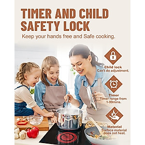 Weceleh Electric Cooktop 30 Inch, Built-in Ceramic Cooktops 6400W, Electric Stove Top with 4 Electric Burners, 9 Heating Level, Kid Safety Lock, Sensor Touch Control, 99Mins Timer, 220-240V (NO PLUG)