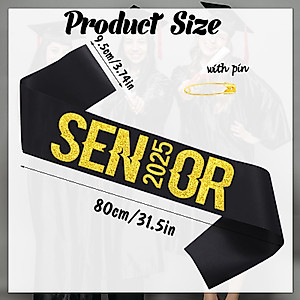 6Pcs Black Senior 2025 Sash with Gold Printing Letters, 2025 Graduation Celebrations Sashes, Class of 2025 Sash for Graduation Party, Senior Cheer Sashes, Cheerleader Sash, Class Competition Sashes