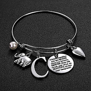 M MOOHAM Elephant Gifts for Women Bracelet - Letter C Initial Bracelet Inspirational Expandable Charm Bracelet Elephant Jewelry for Women Friend Mom Daughter Girls Sister Birthday Christmas Gift