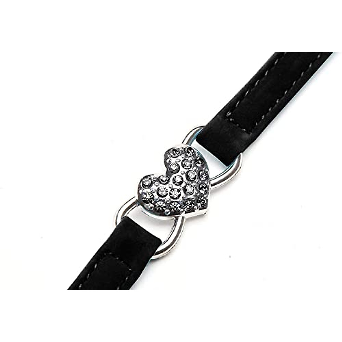 CHUKCHI Pink Soft Velvet Safe Cat Adjustable Collar with Crystal Heart Charm and Bells 8-11 Inches(Black+Pink)