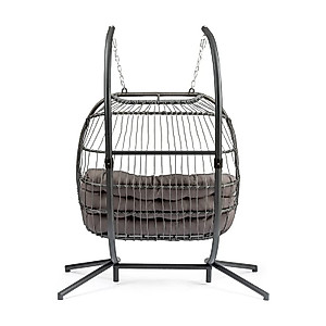 WYKDD 2-Person Hanging Swing Chair with Stand, Hanging Egg Chair, Wicker Rattan Hanging Chair with Cushion for Indoor Outdoor Garden