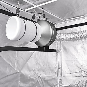 iPower GLFANXINL4FILT4MD8CTR 4 Inch 190 CFM Inline Fan Carbon Filter 8 Feet Ducting Combo with Variable Speed Controller and Rope Hanger for Grow Tent Ventilation, 4" Fan & Filter, Grey