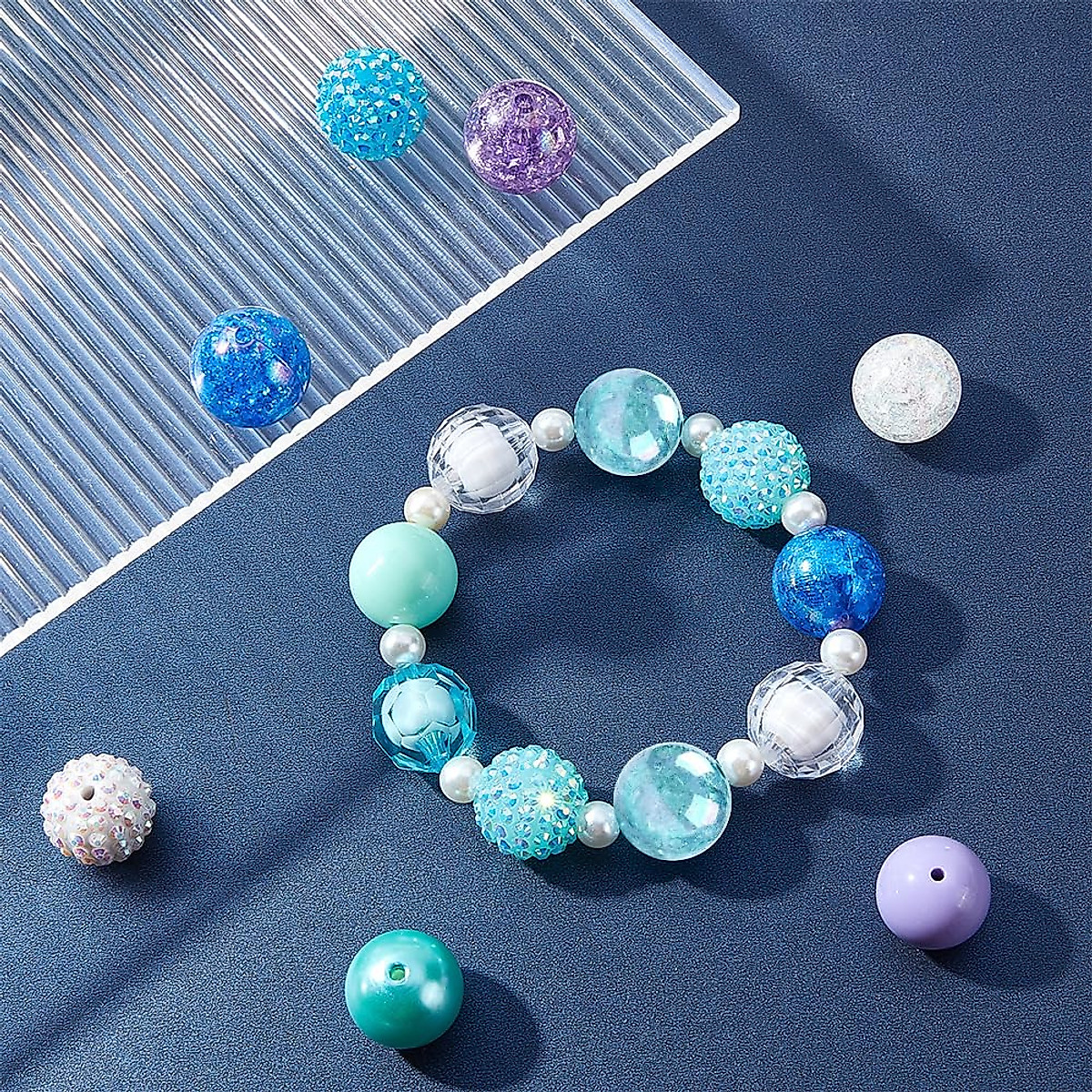 PH PandaHall 50pcs Chunk Beads, 20mm Bubblegum Beads Colorful Large Rhinestone Pearl Beads Loose Beads Round Spacer Beads for Jewelry Bracelet Necklace Pen Bag Chain Making Crafts Supplies