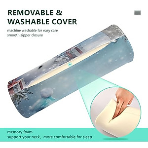 xigua Christmas Snowman Neck Roll Pillow for Neck Relief with Removable Washable Cover - Memory Foam Round Cylinder Bolster, Ergonomically Designed for Head, Neck, Back, and Legs