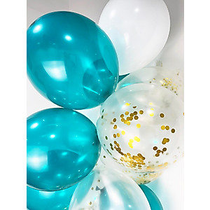 Teal Gold White Balloons Teal Gold Birthday Party Decorations Women 30pcs Balloons Teal Gold Bridal Shower Decorations/Turquoise Gold Wedding Teal White Balloons