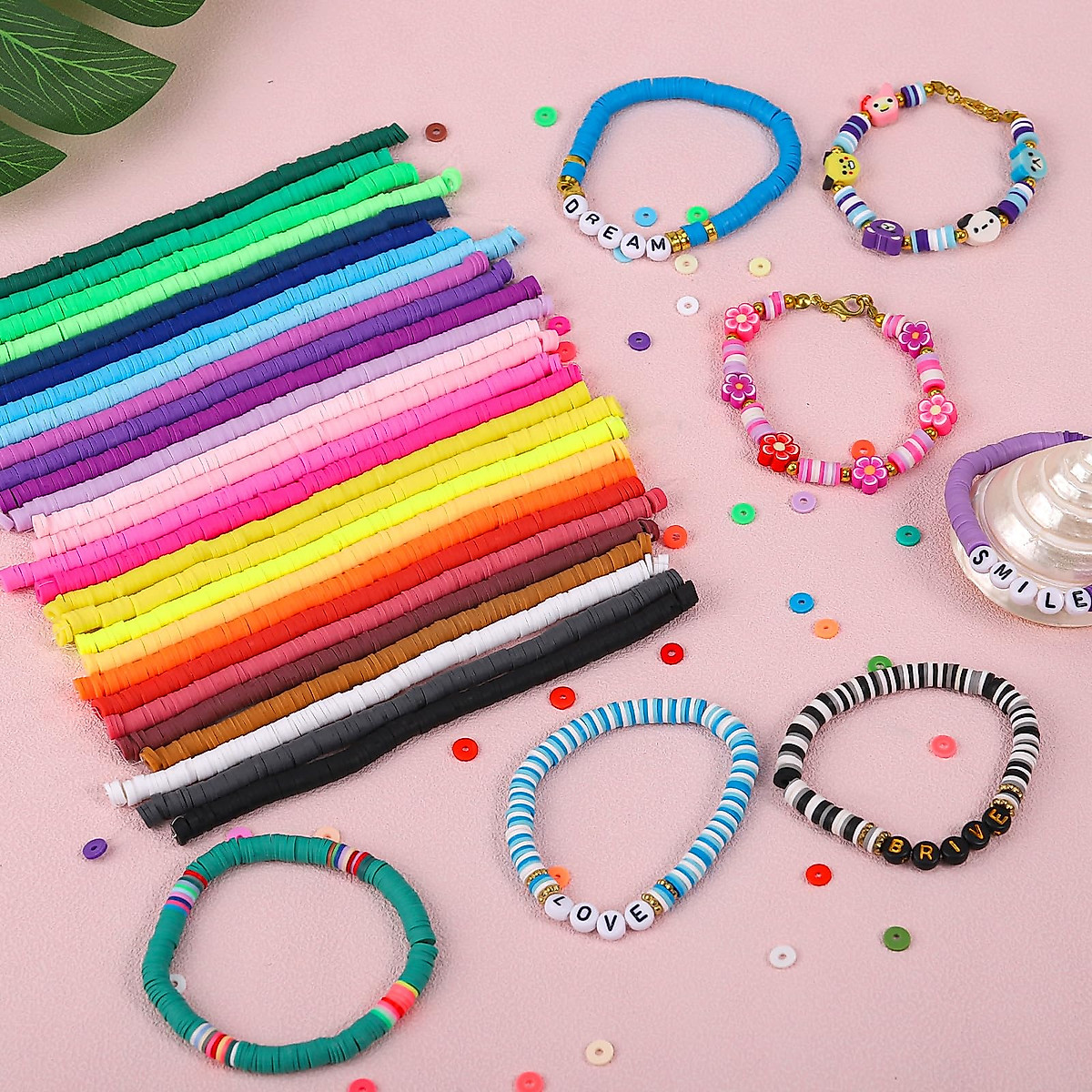 JMUQ 28 Strands Clay Beads Bracelet Making Kit, 28 Colors Friendship Preppy Flat Polymer Clay Heishi Beads for Bracelets Jewelry Making Kit, DIY Arts and Crafts Gifts