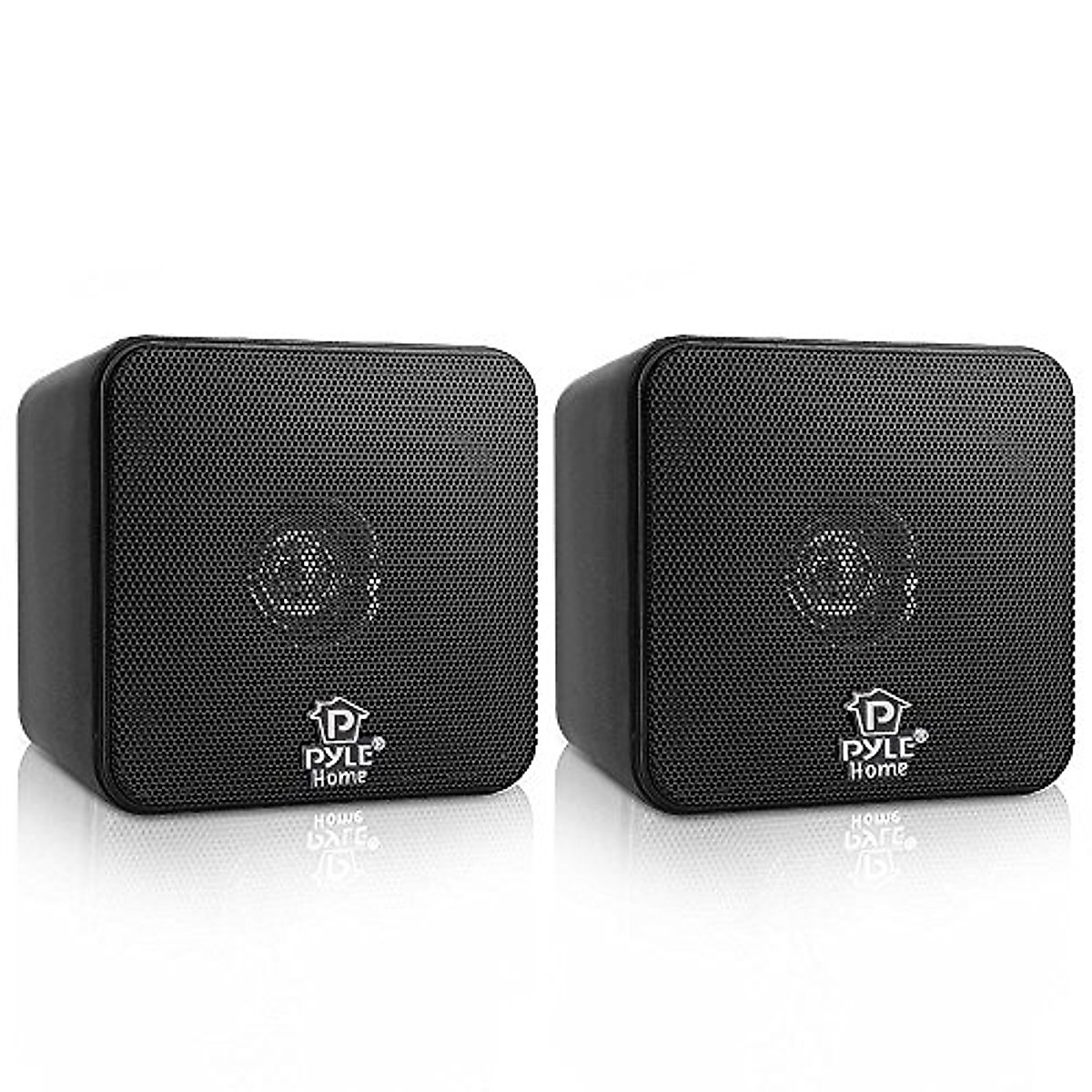 Pyle Home 4” Mini Cube Bookshelf Speakers-Paper Cone Driver, 200 Watt Power, 8 Ohm Impedance, Video Shielding, Home Theater Application and Audio Stereo Surround Sound System - 1 Pair -PCB4BK (Black)