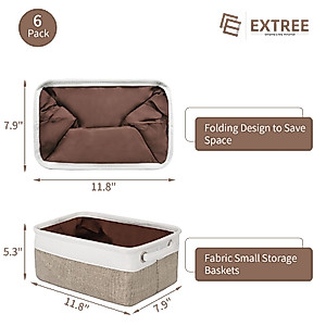 EXTREE Fabric Small Storage Baskets - 6 Pack Nursery Decorative Storage Bins Linen Empty Gift Basket with Handles for Organizing Shelves Bathroom(Gray,11.8L x 7.9W x 5.3H inches)