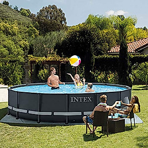 Intex Ultra XTR Frame 14' x 42" Round Above Ground Outdoor Swimming Pool Set with Sand Filter Pump, Ground Cloth, Ladder, and Pool Cover