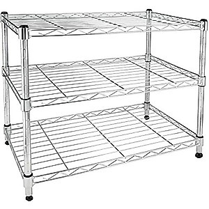 YSSOA Heavy Duty 3-Shelf Shelving Unit with Wheels, Plug Version, 23.82" D x 11.80" W x 20.20" H, Chrome, 3 Tier