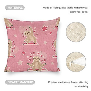 Cute Sloths Heart Star Throw Pillow Covers 18×18 Pillowcases Set of 2 Valentine's Day Linen Decorative Square Pillow Case Cushion Covers Standard Size for Sofa Couch Outdoor Bed Pillow Protectors