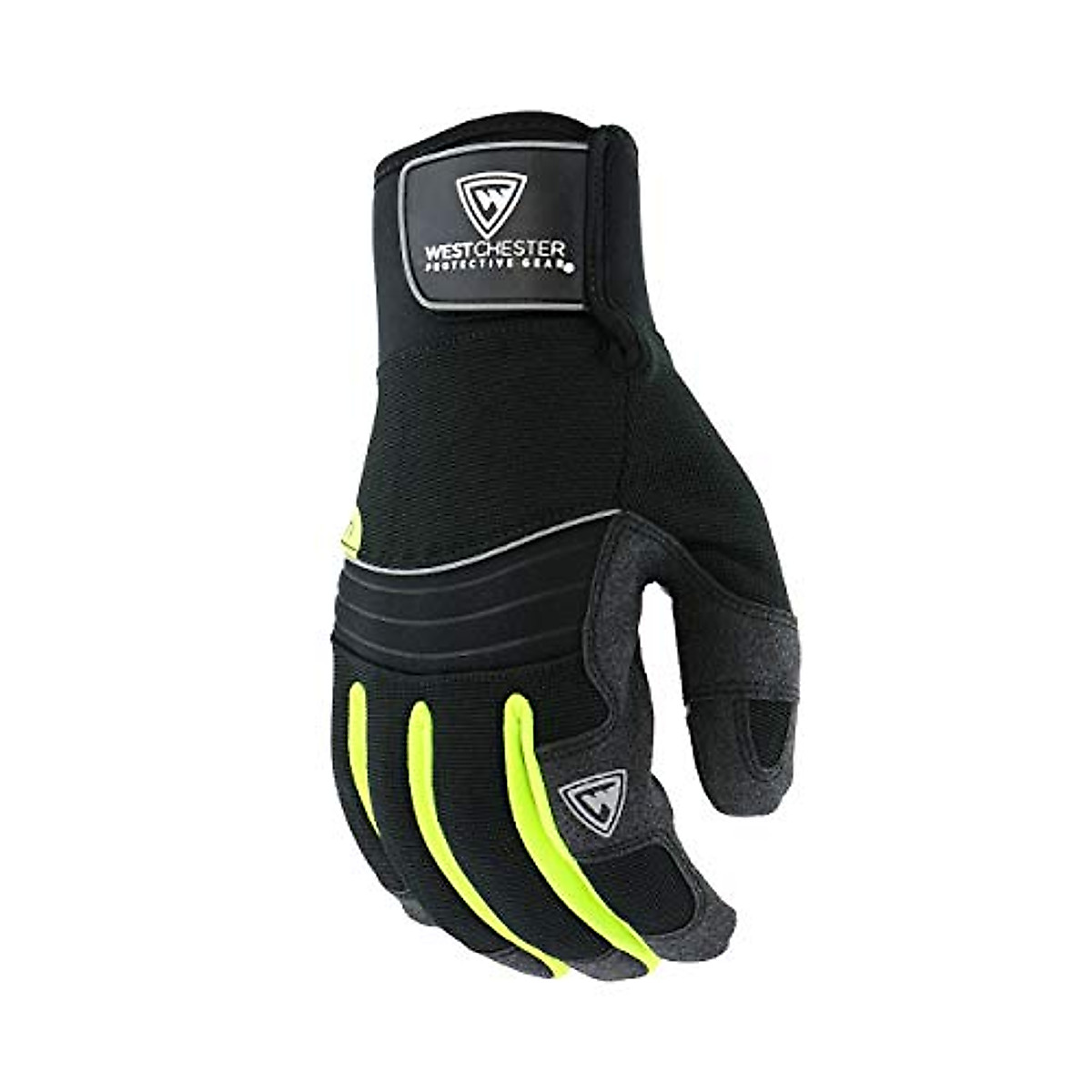 West Chester Pro Series 96652 Yeti Waterproof Winter Work Gloves - [1 Pair] Large, Synthetic Leather Palm, Spandex Backing, HI-VIS Safety Gloves, Black/ Neon Yellow