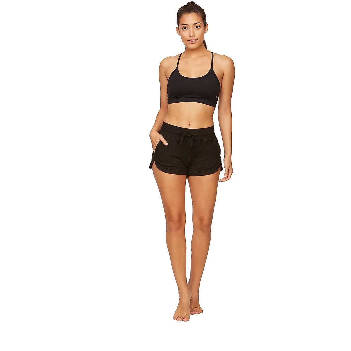 Colosseum Active Women's Junior Fit Four Way Stretch Micro French Terry Dolphin Lounge Short with Pockets (Black, Large)