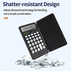 NEWYES Portable Calculator with Notepad, Basic Calculator with Writing Tablet,12 Digits Large Display Rechargeable Solar Power Desk Calculator for Office, School (Black)