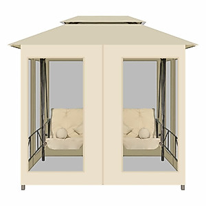 Garden Porch Swing can Accommodate 2 People,Sturdy Metal Frame,Roof with Sunshade,for Poolside,Yard,Garden,Deck,Gazebo Convertible Swing Bench Cream White