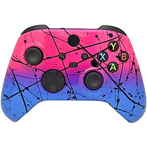 Hand Airbrushed Fade Custom Controller Compatible with Xbox Series X/S & Xbox One (Series X/S Hot Pink & Blue)
