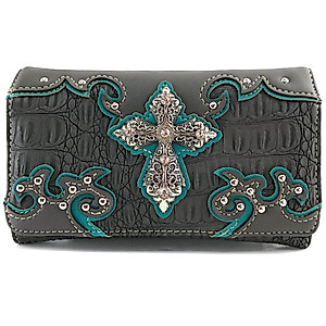 Justin West Concealed Carry Western Croc Cross Duo Color Shoulder Handbag Purse (Silver Handbag Wallet Set)