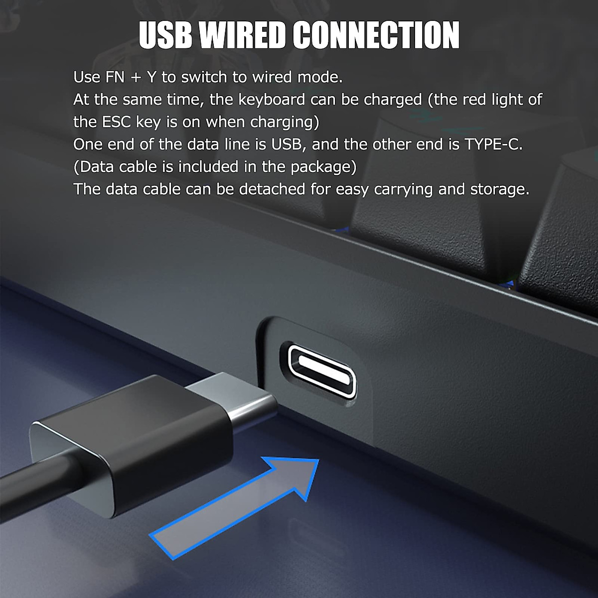 Ajazz G1000 USB Wired/2.4G/Bluetooth 3-Modes Wireless Mechanical Keyboard, Compact 61 Keys, Adjustable RGB Backlight, iOS/Android/Mac/Windows Compatible (Black, Blue Switch)