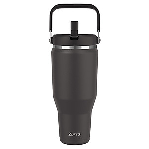 Zukro 40 OZ Tumbler With Top Handle, Leak Proof Stainless Steel Cup with Flip Straw, No Sweat Insulated Water Bottle Fit in Cup holder for Sport, Outdoors, Keep Drinks Cold 24 hours, Coal