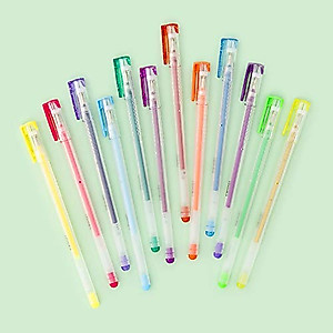 Yoobi Glitter Gel Pens 12-Pack | 12 Awesomely Bright Colors | No-Slip Grip | 1.0mm Medium Tip