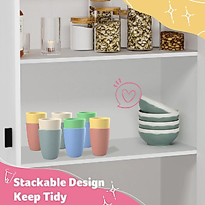 Homienly Wheat Straw Cups Reusable Drinking Glasses- Set of 6 Alternative to Plastic Cups 12 OZ Water Tumblers Unbreakable Drinking Cups for Kitchen,Kids Dishwasher and Microwave Safe (Macaron Series)