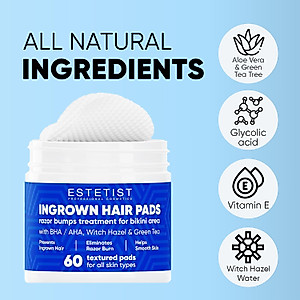 Ingrown Hair Pads Razor Bump Stopper Eliminate Ingrown Hair Strawberry Legs Butt Acne Soothe Bumps Scars Irritation Rashes Shaving Remedy Gentle Exfoliating Treatment Wipes After Shave Bikini Bump
