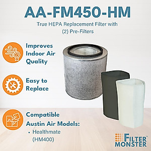 Filter-Monster - Replacement HEPA Filter Kit with Pre-Filters - Compatible with Austin Air Healthmate FR400 Air Purifier Filter and Austin Air Models HM400, HM402, HM405, HM410, and HM450