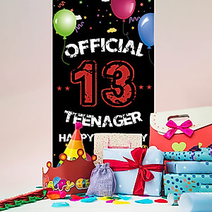HTDZZI Official Teenager 13th Birthday Door Backdrop Banner, Happy 13th Birthday Decorations for Boys Girls, Black White 13 Year Old Birthday Party Yard Sign Photo Props for Outdoor Indoor, Sturdy