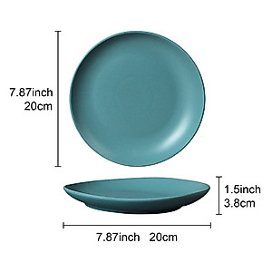 fanquare 8" Green Matte Dessert Plates Set of 4, Large Porcelain Pasta Plates, Modern Ceramic Dishes Set, Salad Plate
